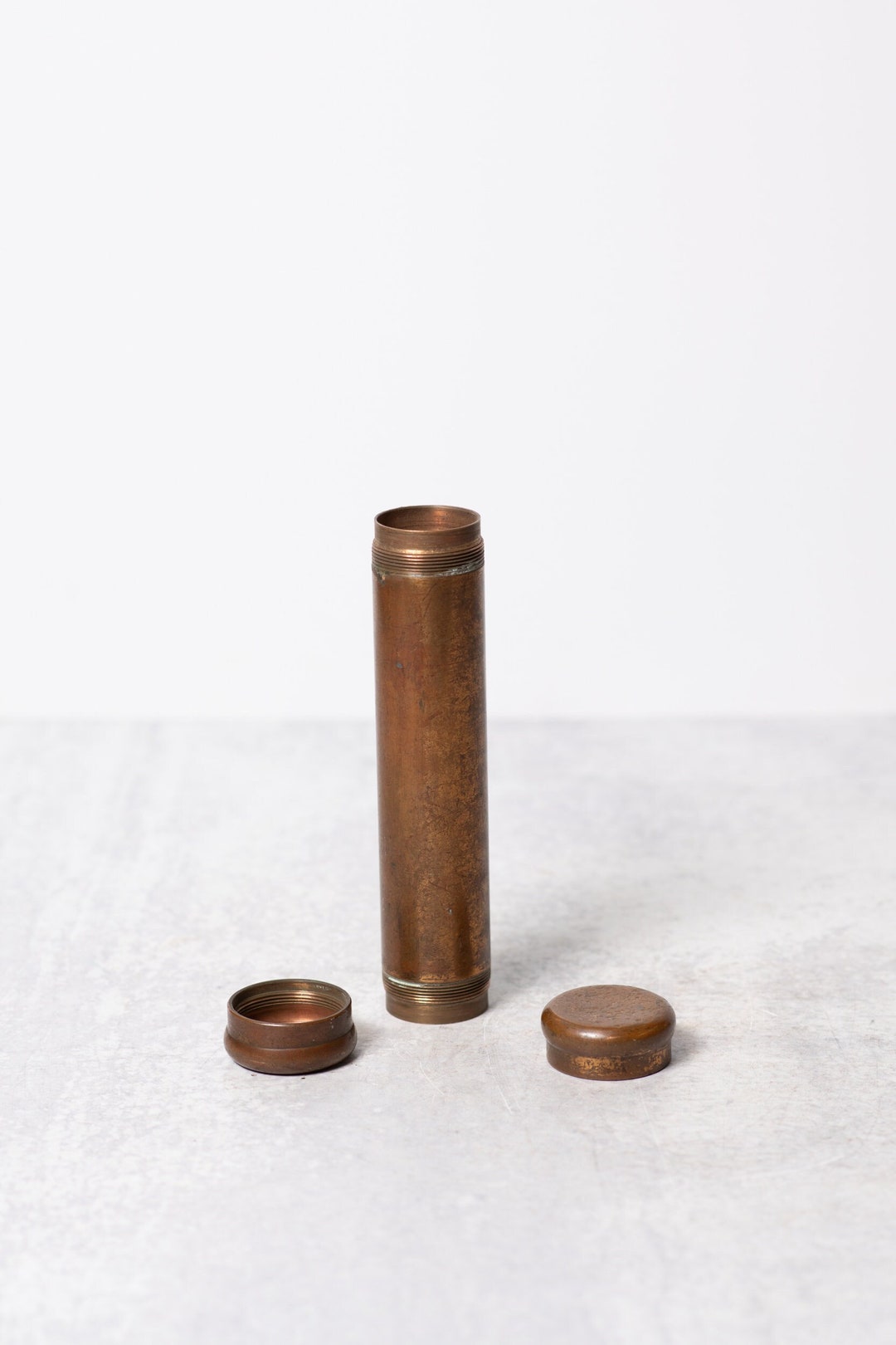 Brass Metal Casket Memory Tube or Identification Canister With Two ...