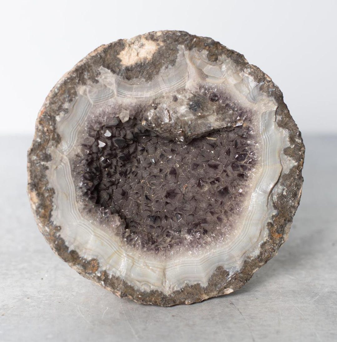 Polished Half Geode Smoky Crystal and Grey Agate Rock - Etsy