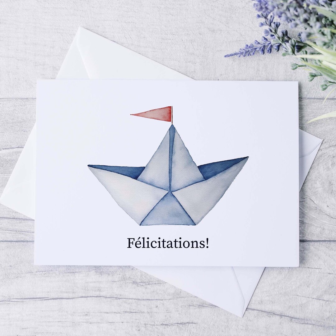 Card Congratulations Sailboat Origami 5x7 Watercolor - Etsy