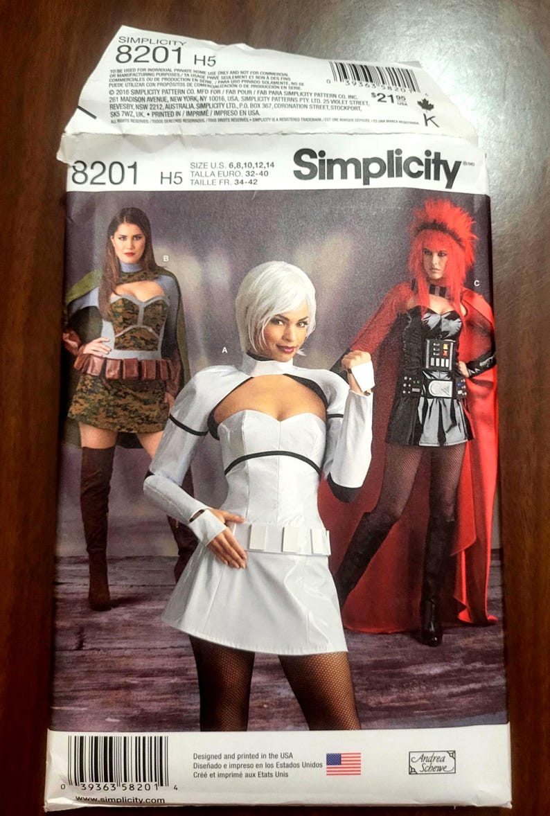 Sexy Star Wars Costumes Sewing Pattern: Simplicity 8201, Size H5 (6, 8 ...
