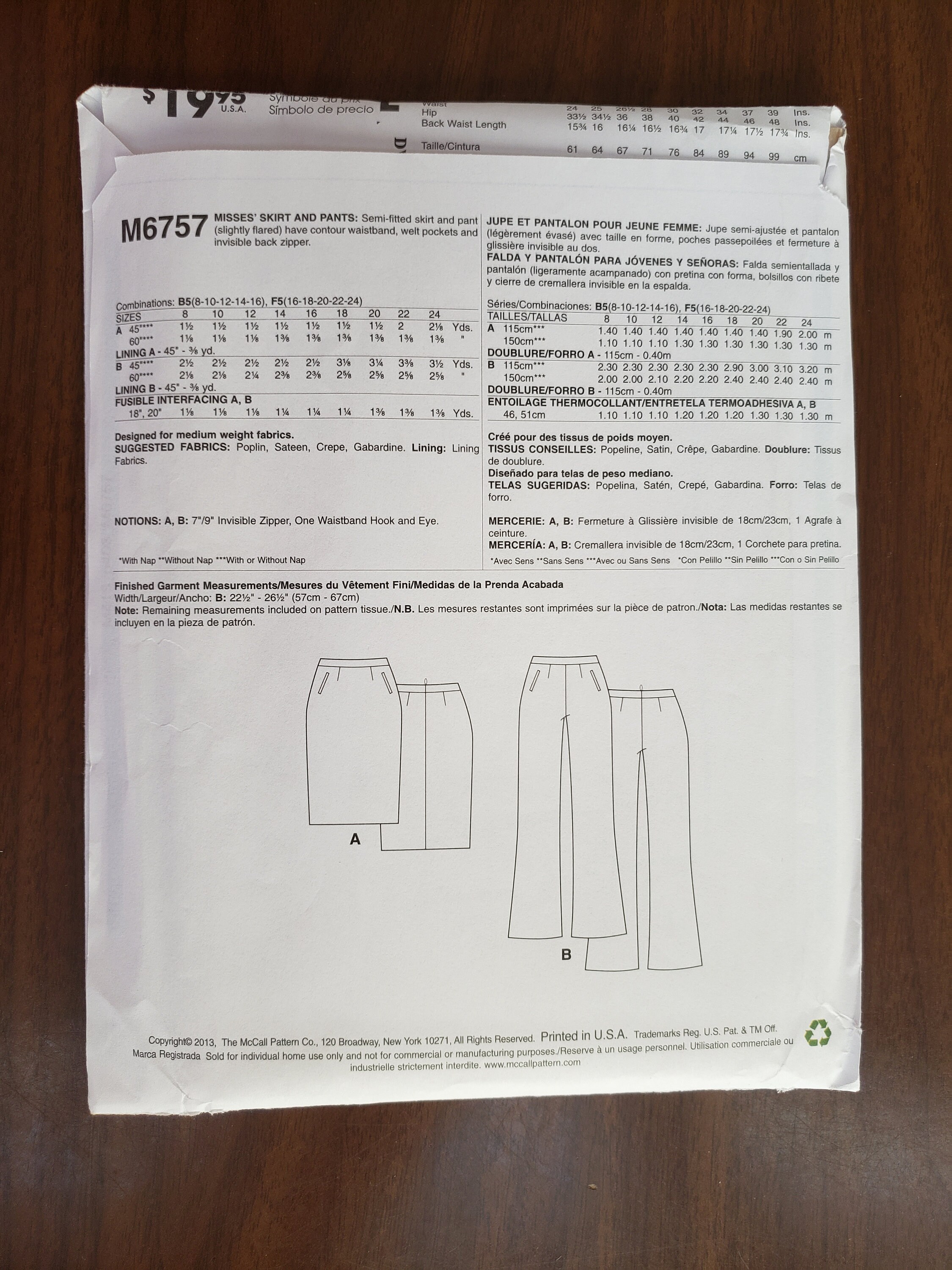 New, Uncut Sewing Pattern, Misses Skirt and Pants. Mccall's Pattern ...