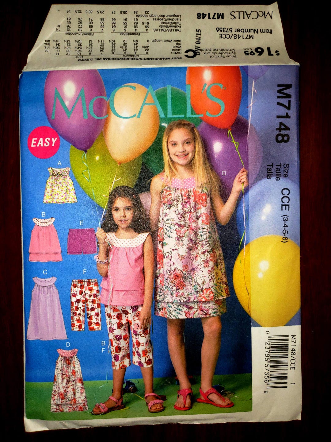 Easy-to-sew Girls Top, Dresses, Shorts: Mccall's Sewing Pattern M7148 ...