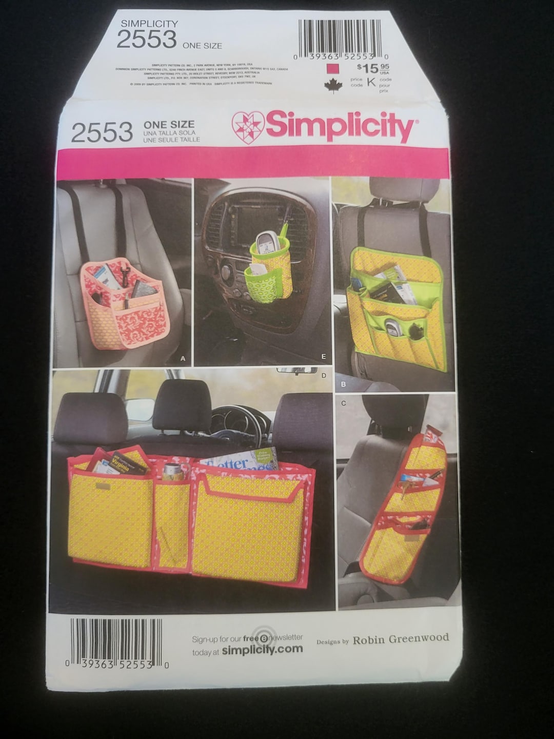 Car Organizer Sewing Pattern - Backseat, Console, Cargo: Simplicity ...