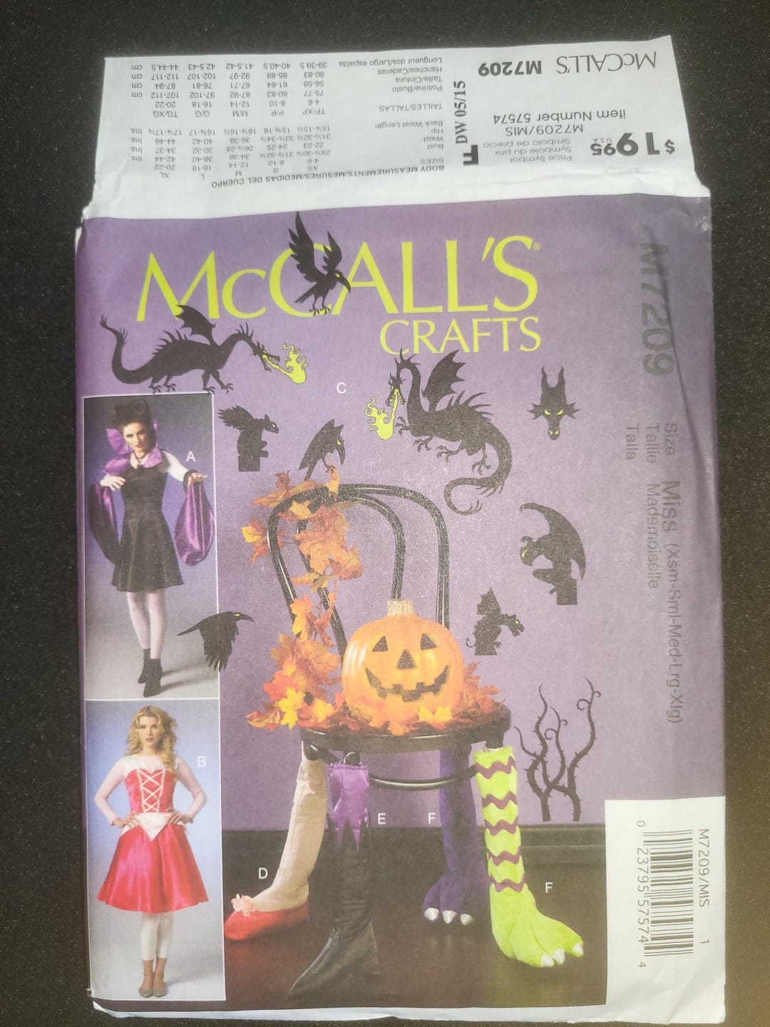 Halloween Costume & Decor Sewing Pattern: Mccall's M7209 (size Xsm-xlg ...