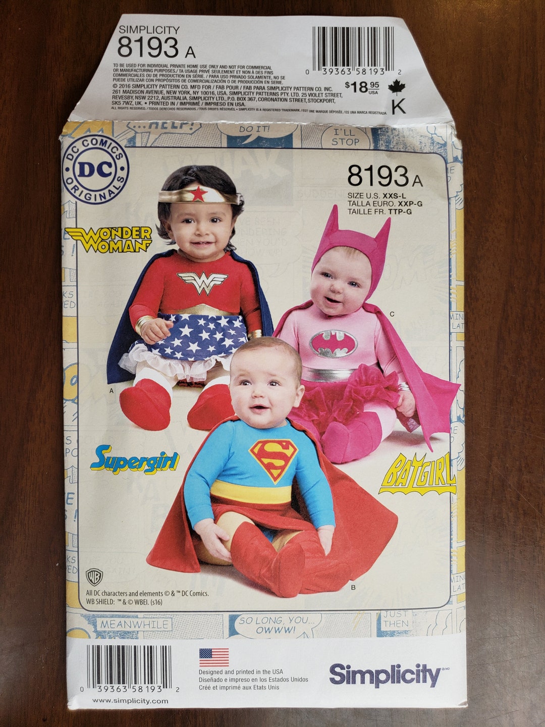 New, Uncut Sewing Pattern. Babies' Superhero Costumes. Simplicity 8193A ...