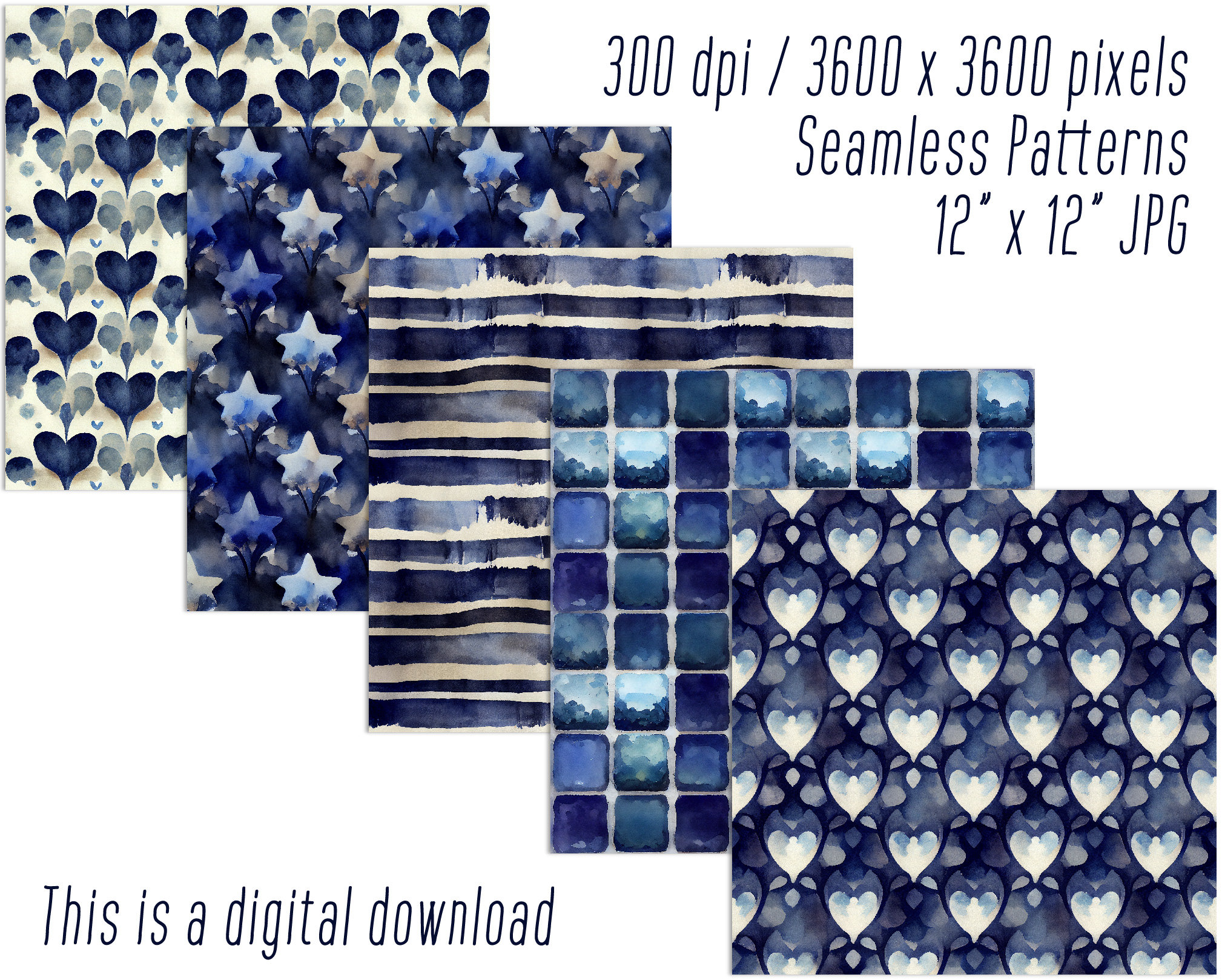Indigo Blue Watercolor DIGITAL PAPER Seamless Pattern - Etsy