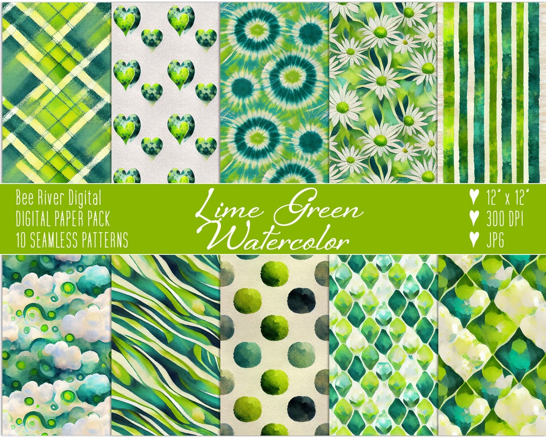 Lime Green Watercolor DIGITAL PAPER, Seamless Pattern, Scrapbook ...