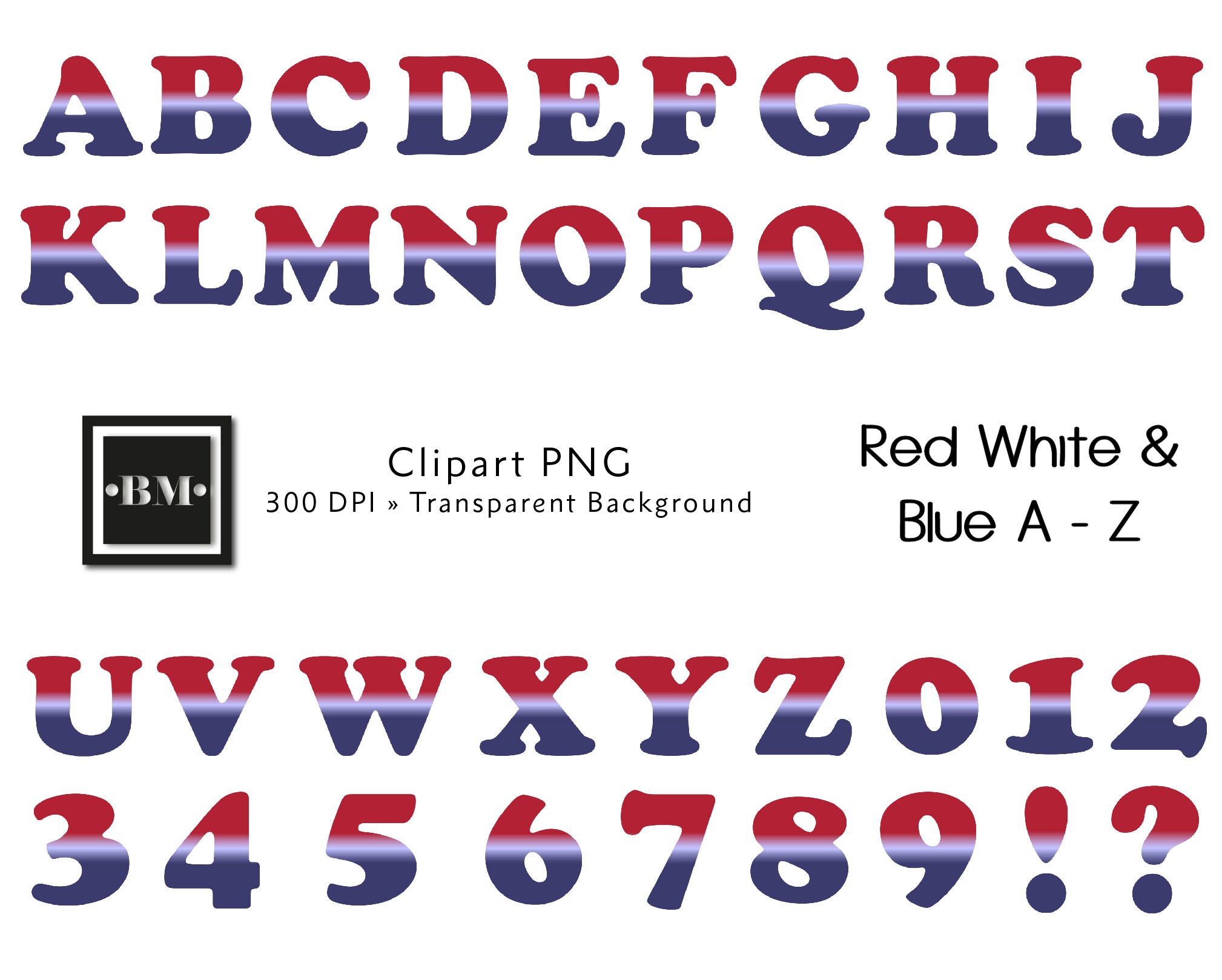 A-Z Alphabet 2 SETS Clipart Red White Blue 76x Letters | Etsy