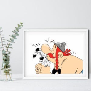 Obelix & Dogmatix Cartoon Print, Classic Asterix Wall Art (digital ...