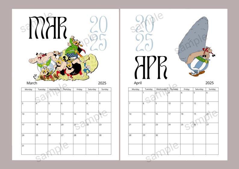 2025 Asterix Wall Calendar: A4 Printable Monthly Planner (digital ...