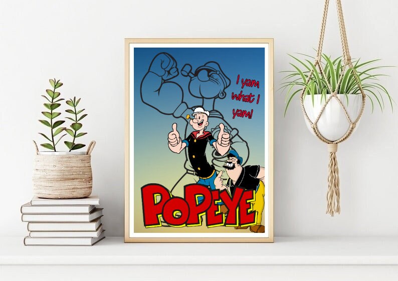 Popeye Print, Popeye Poster, Classic Cartoon Character Wall Print ...