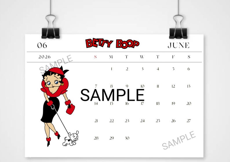 Betty Boop 2026 Calendar: A4 Printable Monthly Planner (PDF Download ...