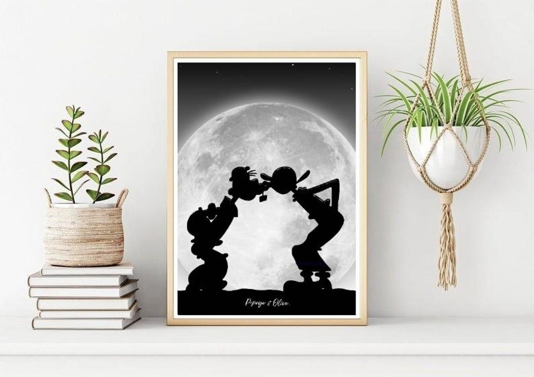 Popeye & Olive Moonlight Silhouette Print/poster, Classic Cartoon ...