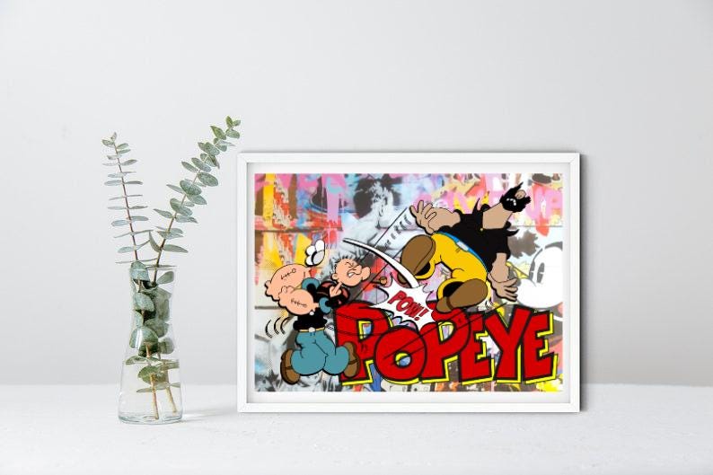 Popeye Graffiti Poster/print, Classic Cartoon Character Wall Print ...