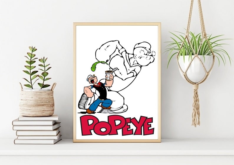 Popeye Poster/print, Vintage Cartoon Character Wall Print. Instant ...
