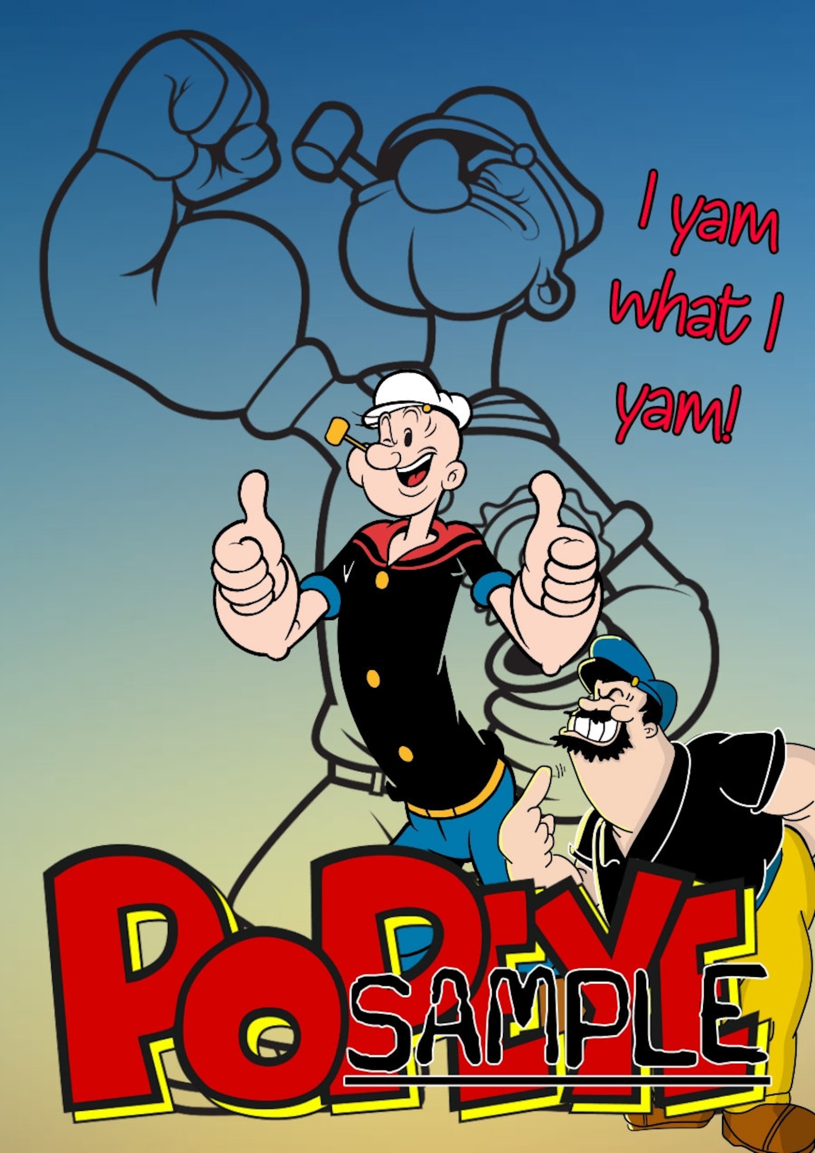 Popeye Print, Popeye Poster, Classic Cartoon Character Wall Print ...