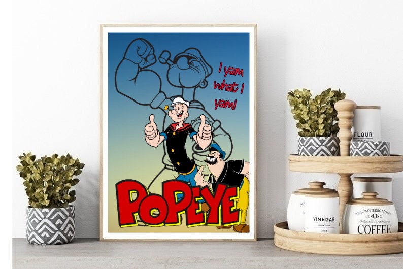 Popeye Print Popeye Poster Classic Cartoon Character Wall - Etsy