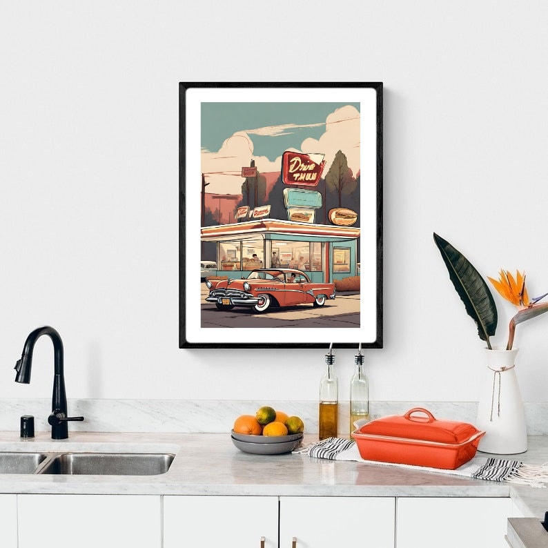 Retro American Diner Print/poster, Drive Thru Wall Print, Printable ...