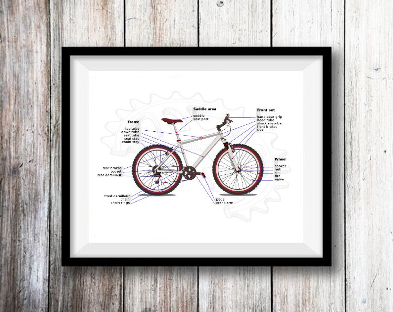 Cycle Diagram Poster/print, Mountain Bike Wall Print, Printable Bike ...