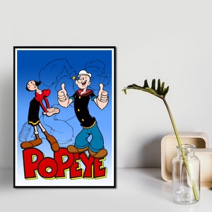 Popeye Print, Popeye Poster, Classic Cartoon Character Wall Print ...