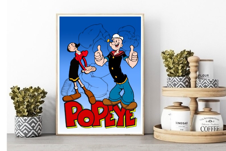 Popeye Print, Popeye Poster, Classic Cartoon Character Wall Print ...