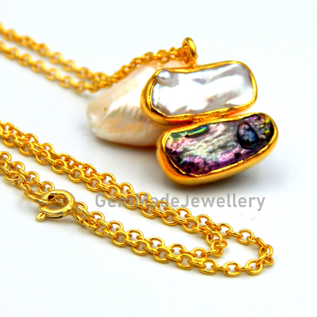 Handmade Irregular Pearl Pendant: Gold Plated Silver June Birthstone ...
