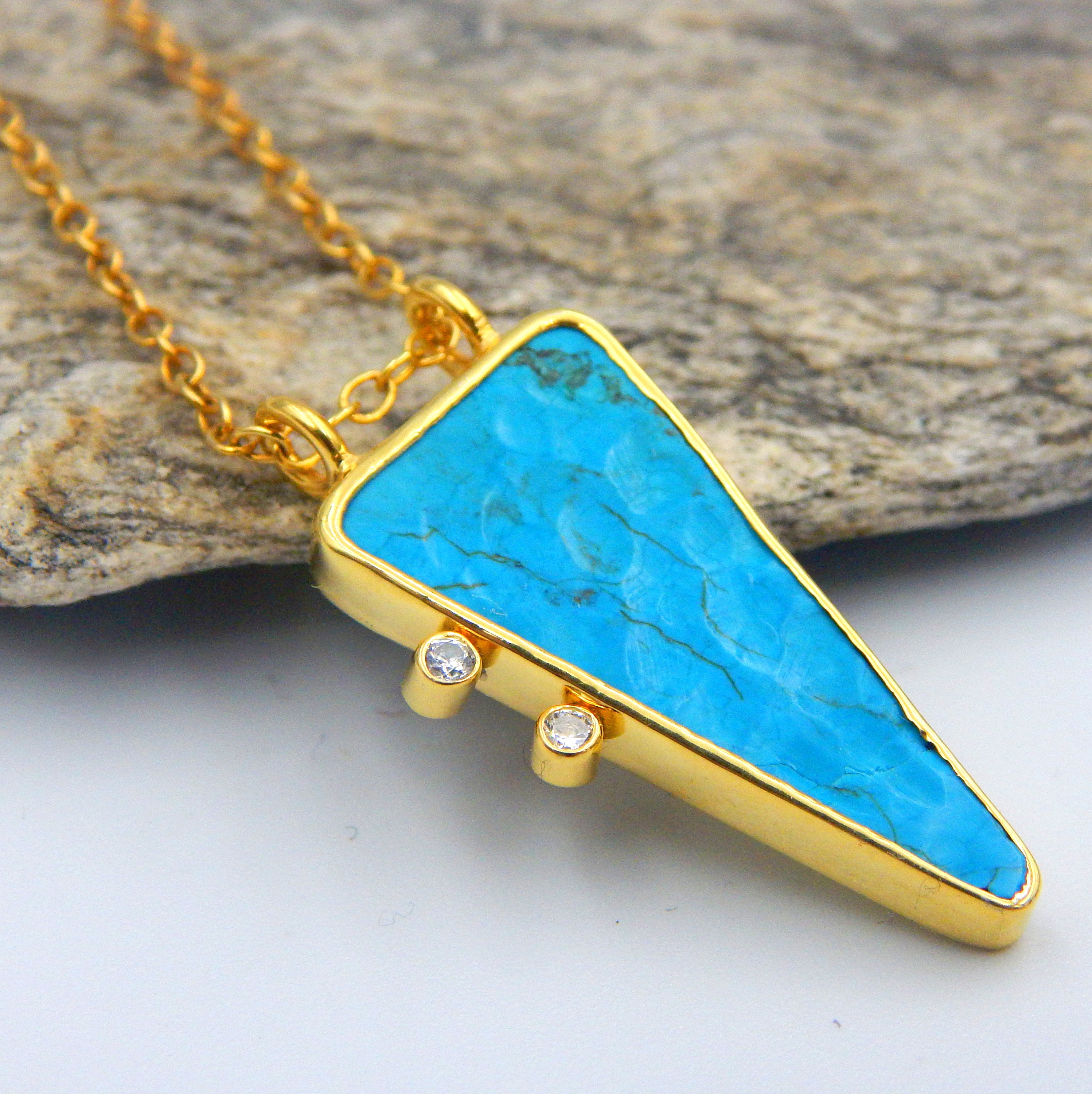 Turquoise Pendant Zircon Pendant Raw Gemstone Triangle - Etsy