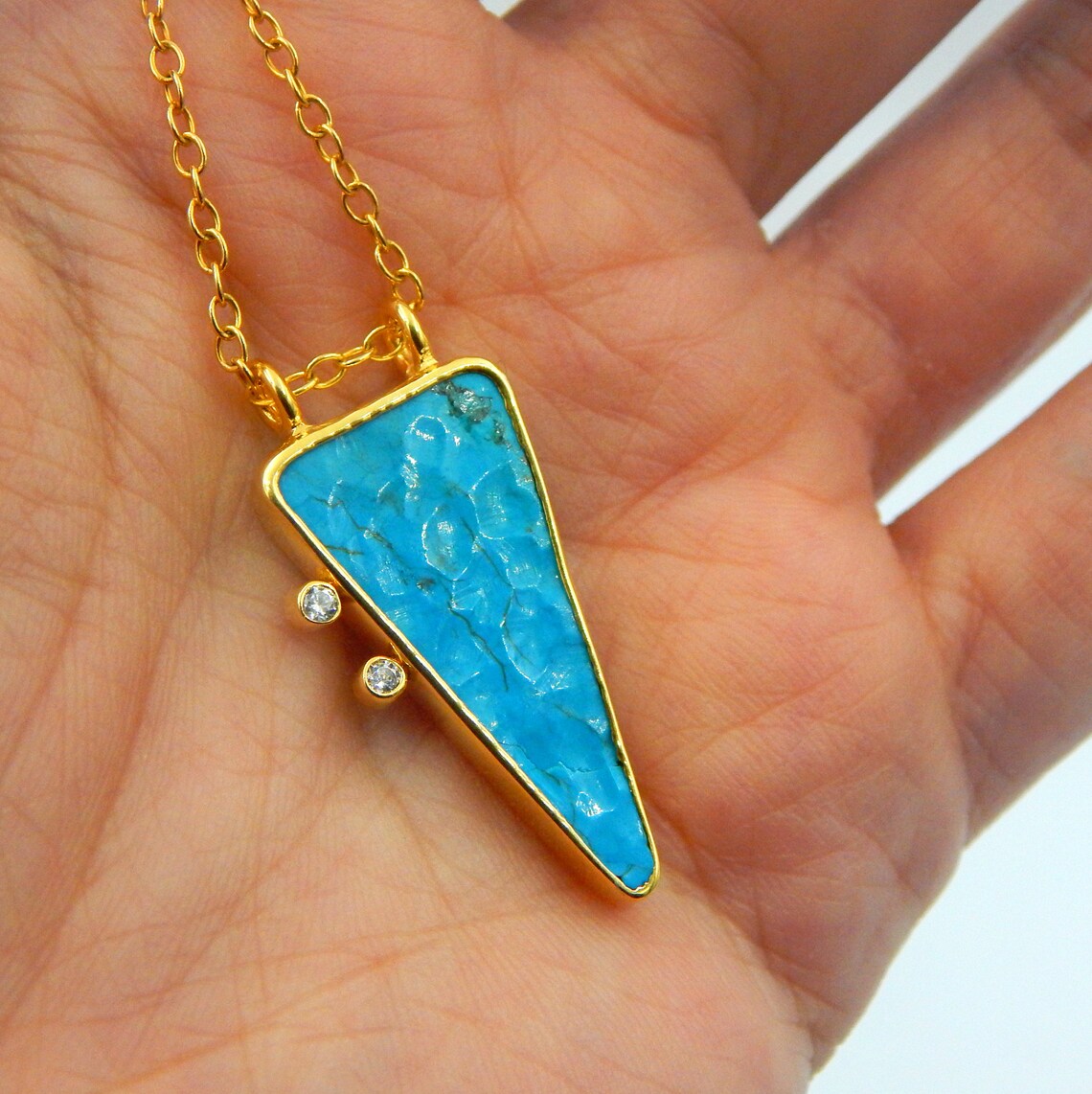 Turquoise Pendant Zircon Pendant Raw Gemstone Triangle - Etsy