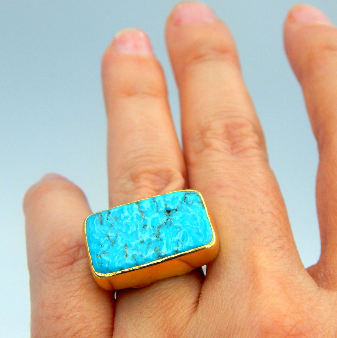 Turquoise Ring Raw Gemstone Big Statement Ring Unique | Etsy