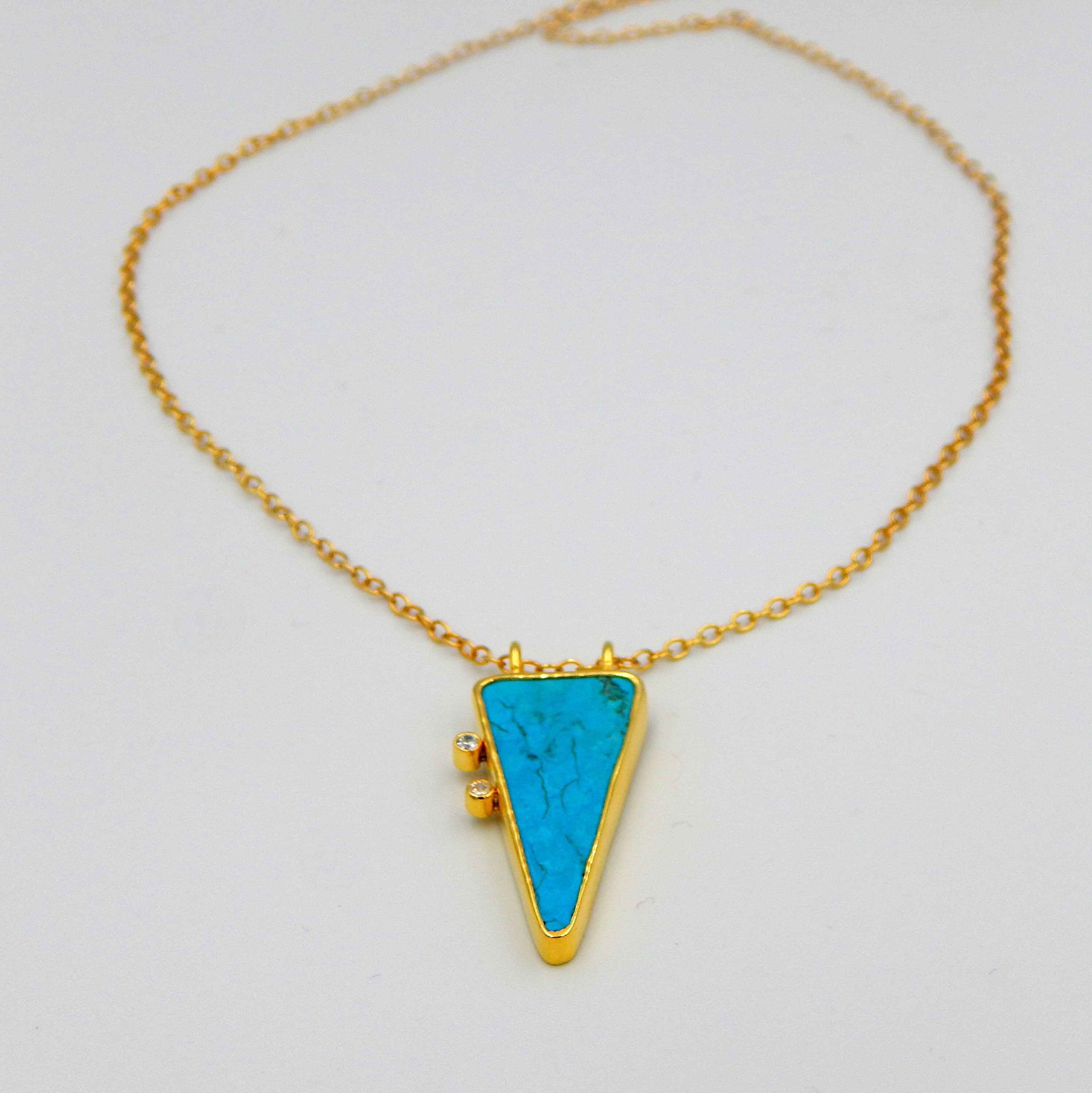 Turquoise Pendant Zircon Pendant Raw Gemstone Triangle - Etsy