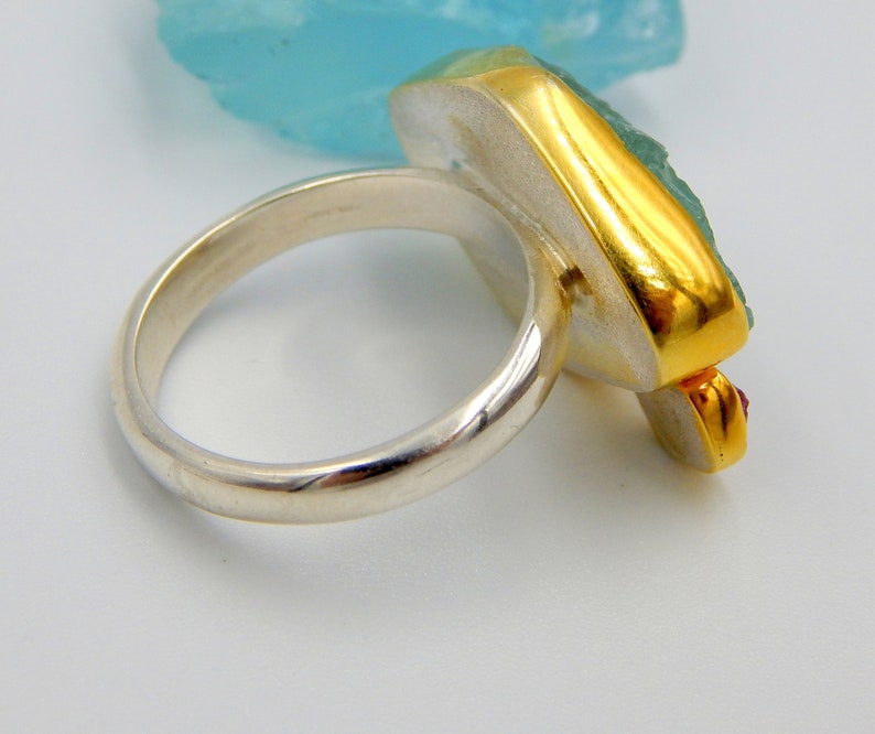 Aquamarine Ring Red Tourmaline Rough Raw Gemstone March | Etsy