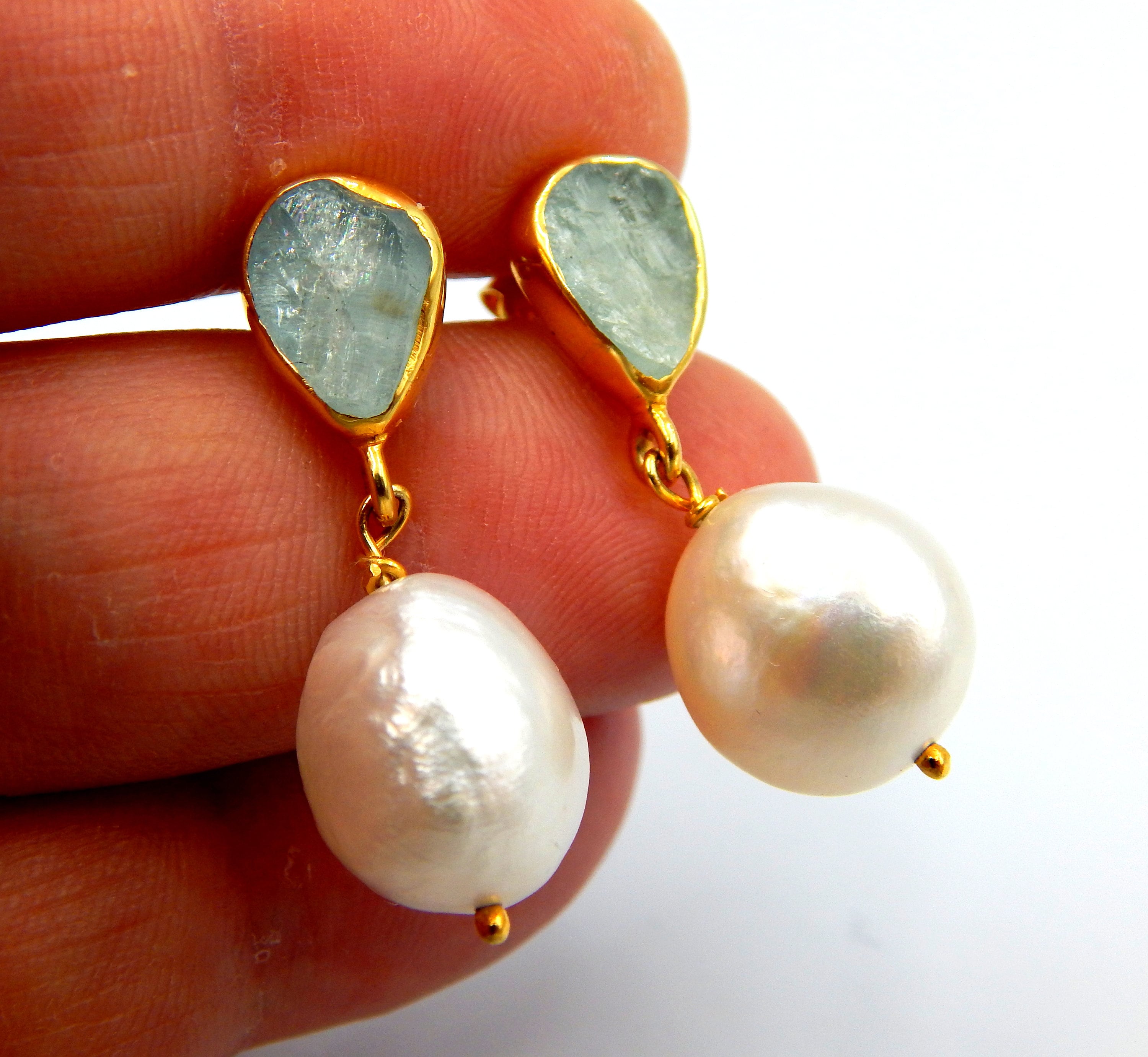 Aquamarine Earrings Baroque Pearl Earrings Stud Earrings | Etsy
