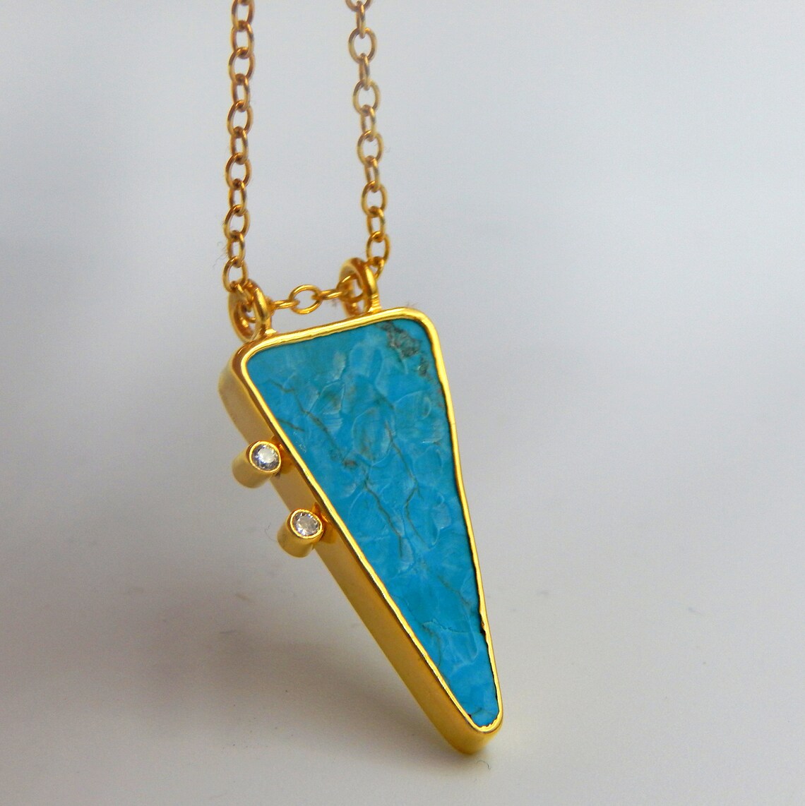 Turquoise Pendant Zircon Pendant Raw Gemstone Triangle - Etsy