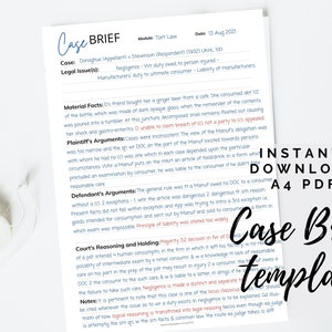 Law School - Case Brief Template PDF Printable, Law Student Template, Legal Case Brief Bundle - Etsy