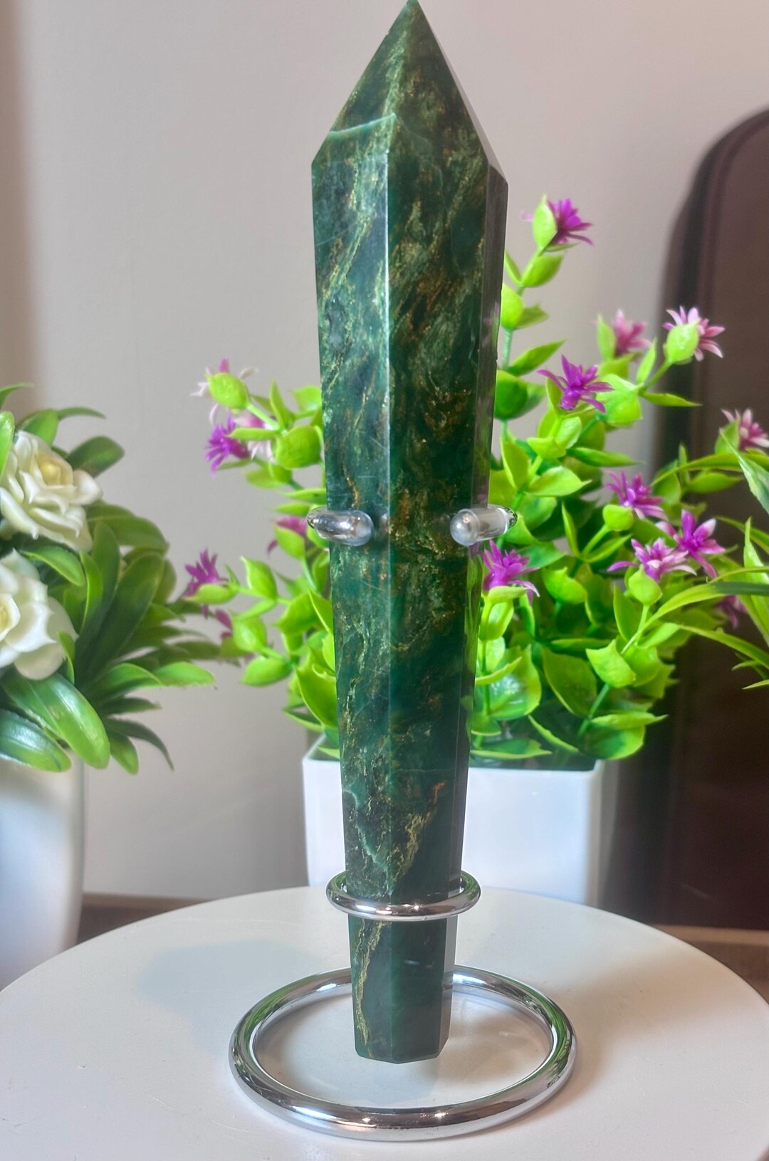 Emerald Jasper Wand W/stand | Strength, Protection, Courage - Etsy