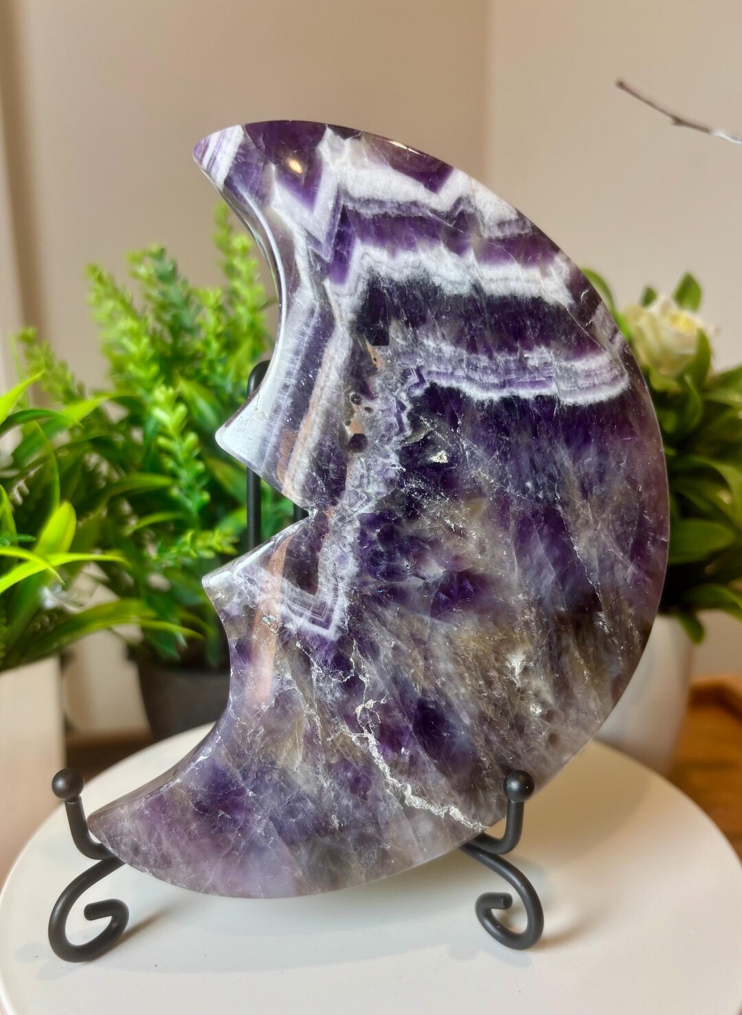 Dream / Chevron Amethyst Moon Face W/stand - Etsy
