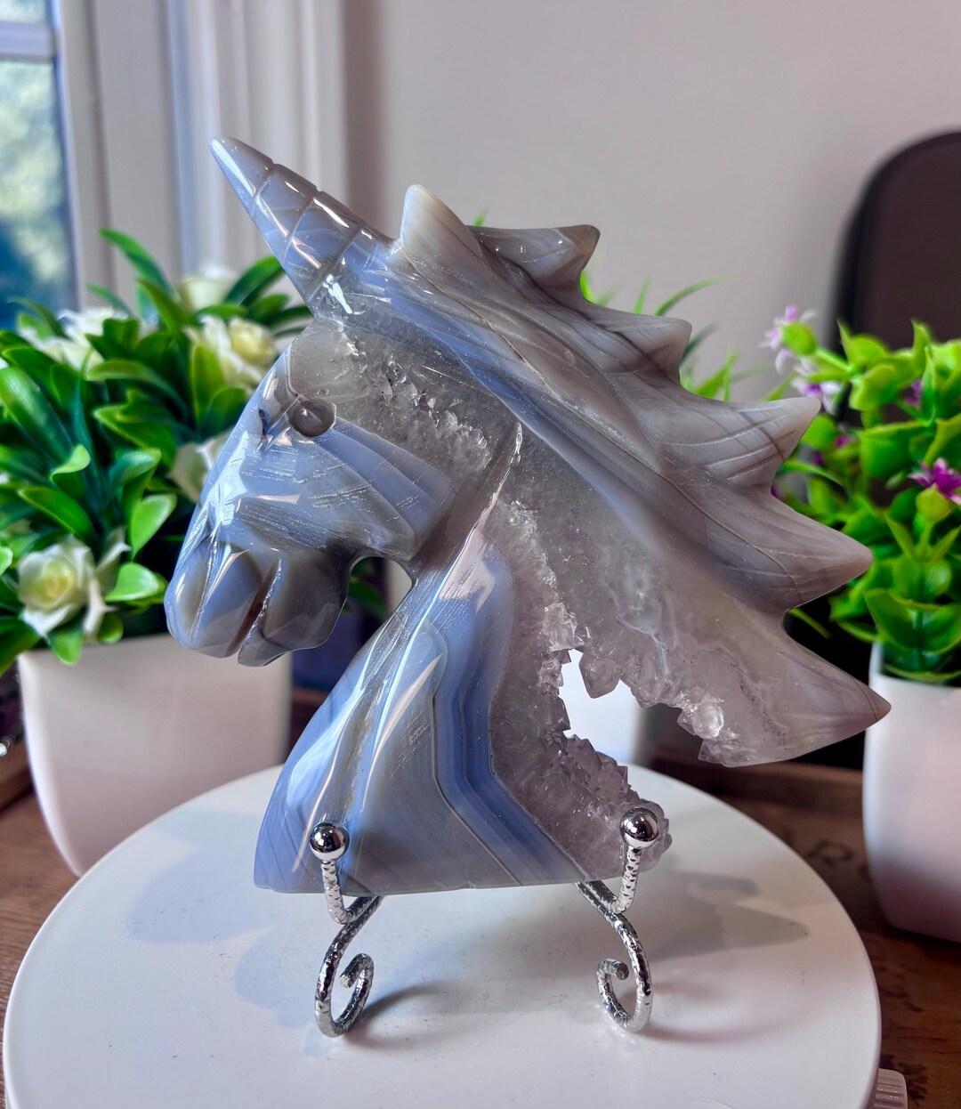 Blue/gray Agate Unicorn W/stand - Etsy