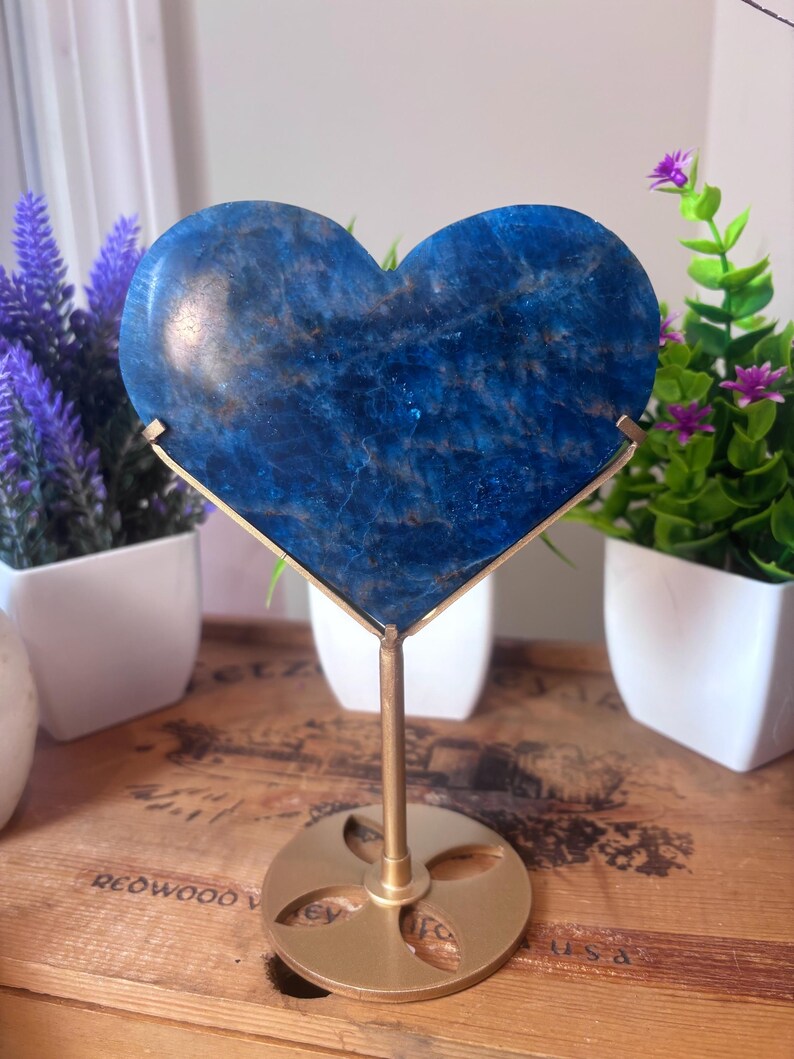 Blue Apatite Heart W/stand 7”T | Emotional Healing, Intuition, Boosting ...