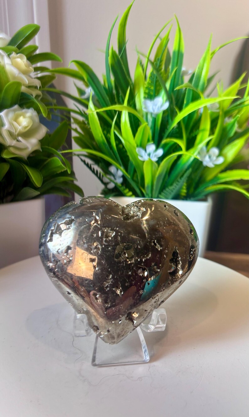 Druzy Pyrite Heart | 2.1”, 4.2oz (119g) ~ Abundance, Protection, Inner ...