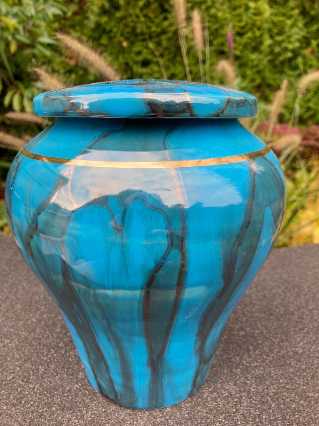 Handmade Ceramic Cremation Urn: Turquoise Pottery With 22K Gold (120 ...
