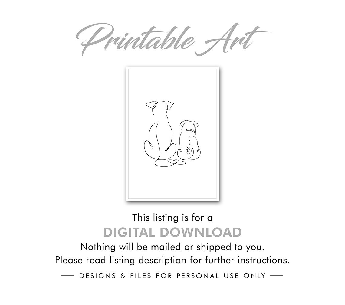 One Line Drawing | Labrador and Pug Wall Art | 2 Dogs Silhouettes | Ink ...
