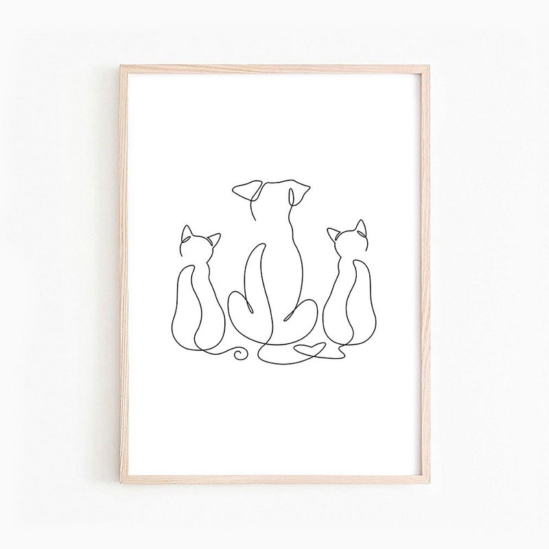 Line Drawing Two Cats - Etsy