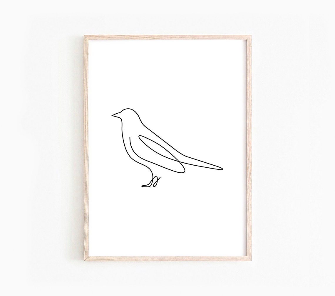 Bird One Line Drawing | Bird Wall Art | Bird Silhouettes | Ink Drawing ...
