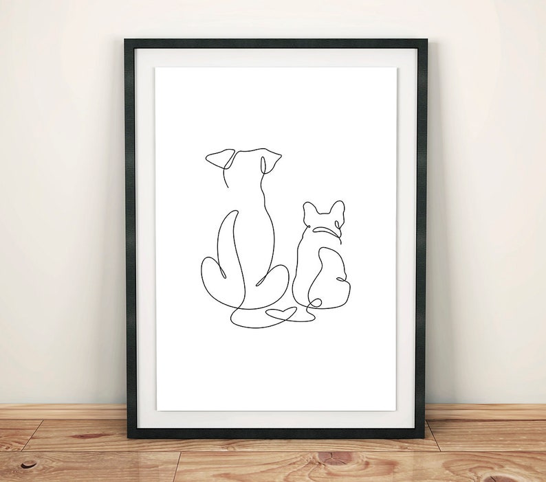 One Line Drawing | Labrador and French Bulldog Wall Art | 2 Dogs ...