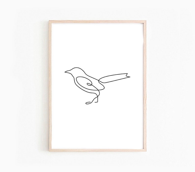 Bird One Line Drawing Bird Wall Art Bird Silhouettes Ink Drawing Bid ...