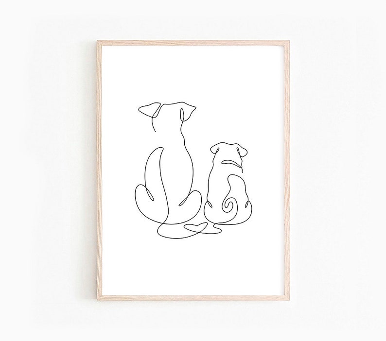 One Line Drawing | Labrador and Pug Wall Art | 2 Dogs Silhouettes | Ink ...
