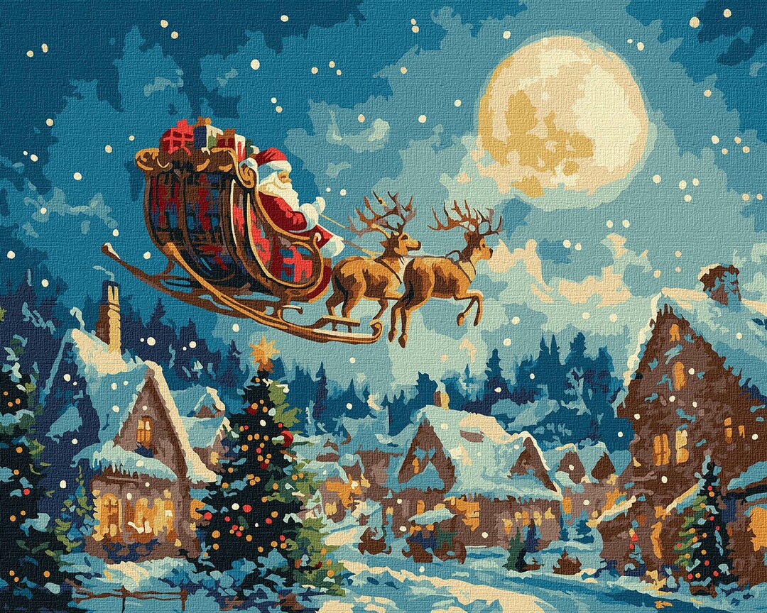 Santa Paint by Number Kit Christmas Diy Painting Kit Winter Painting on ...