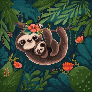 Two Sloths Paint by Number Kit, Diy Painting Kit, Painting on Canvas ...