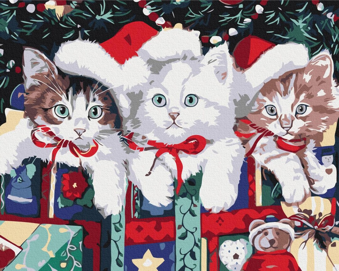 Christmas Cats Paint by Number Kit, Diy Painting Kit, Painting on ...