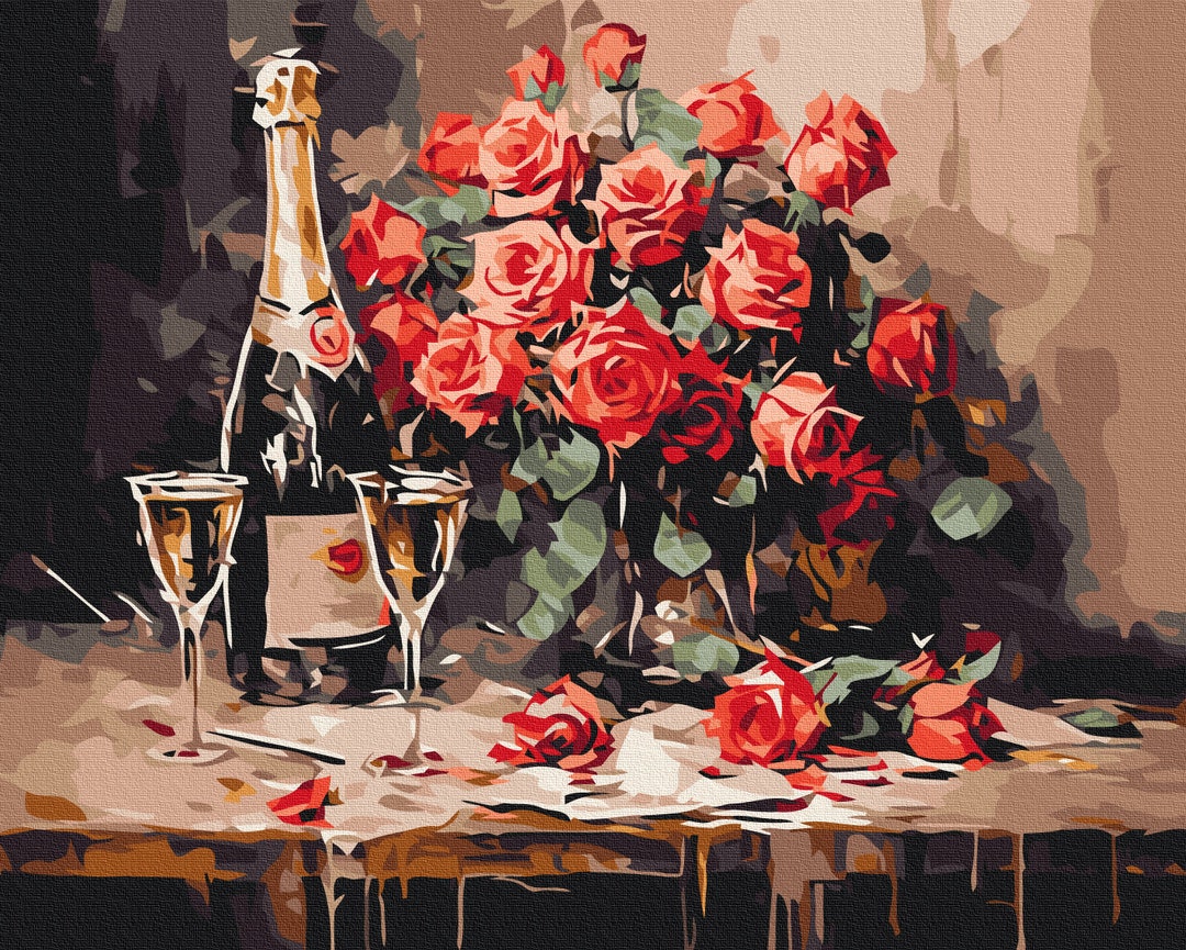 Roses and Champagne Paint by Numbers Kit DIY - Etsy